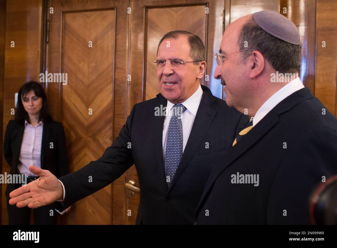 Russian Foreign Minister Sergey Lavrov greets Israeli Foreign Ministry ...