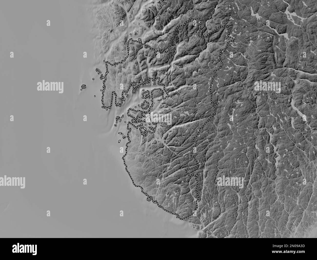 Rogaland, county of Norway. Grayscale elevation map with lakes and ...