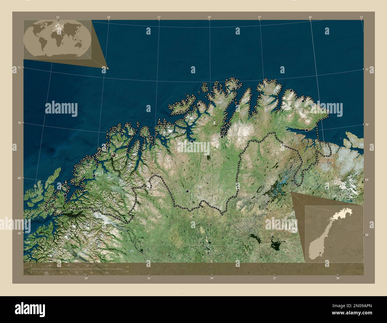 Troms og Finnmark, county of Norway. High resolution satellite map ...