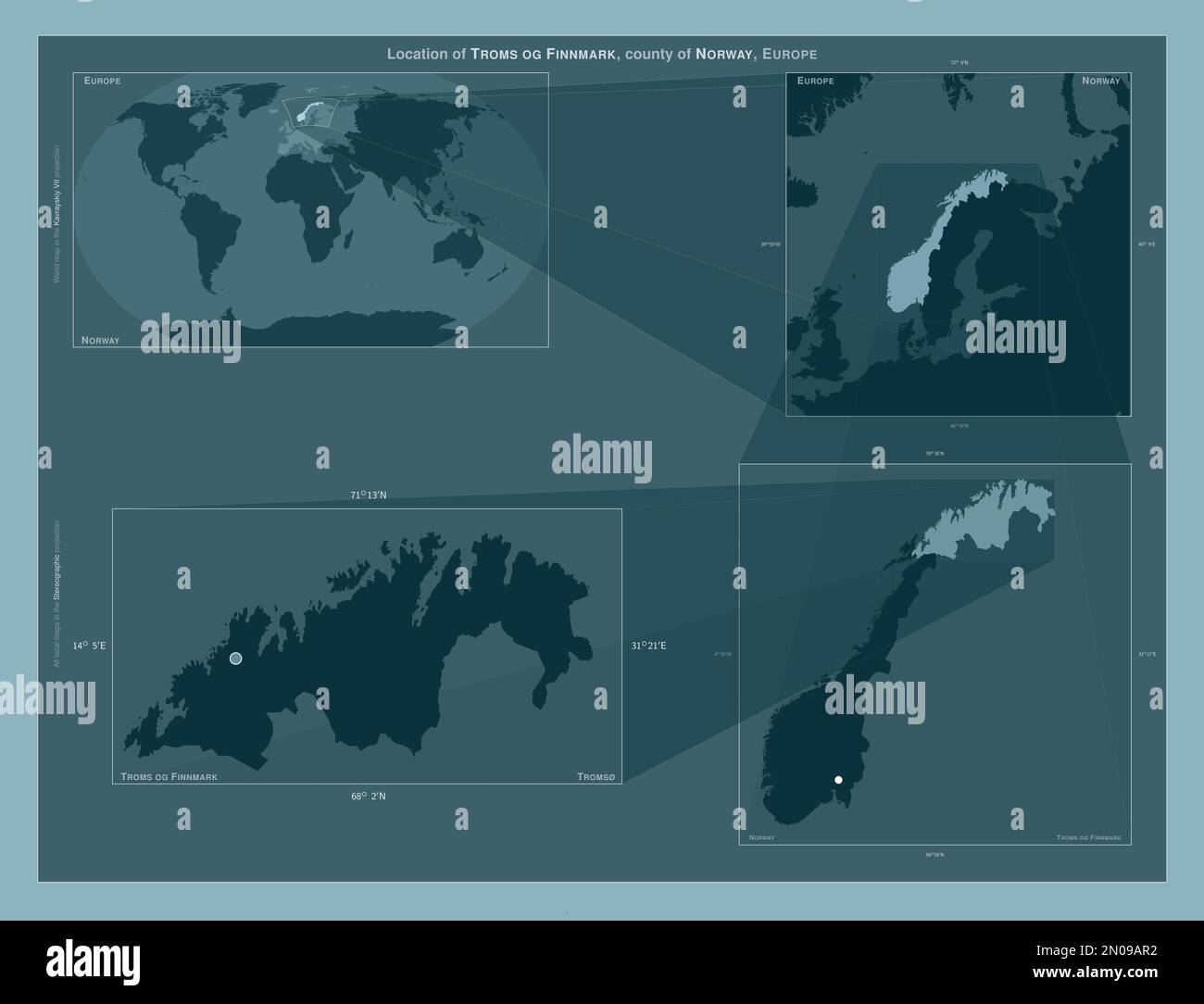 Troms og Finnmark, county of Norway. Diagram showing the location of ...