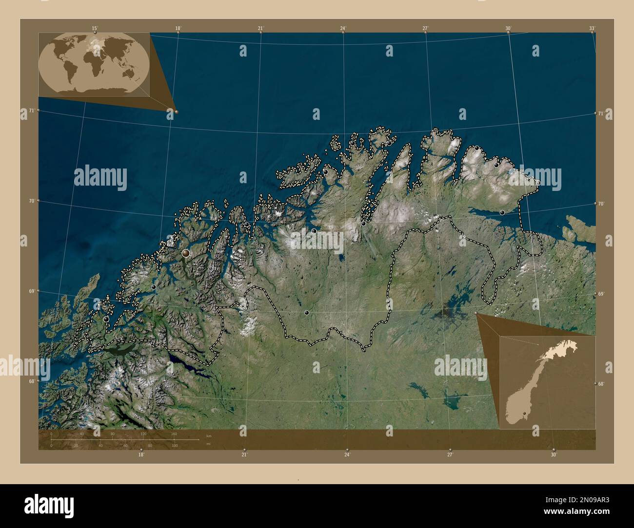 Troms og Finnmark, county of Norway. Low resolution satellite map ...