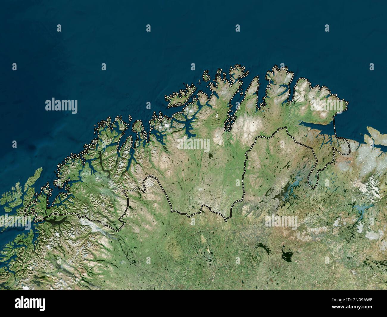 Troms og Finnmark, county of Norway. High resolution satellite map ...