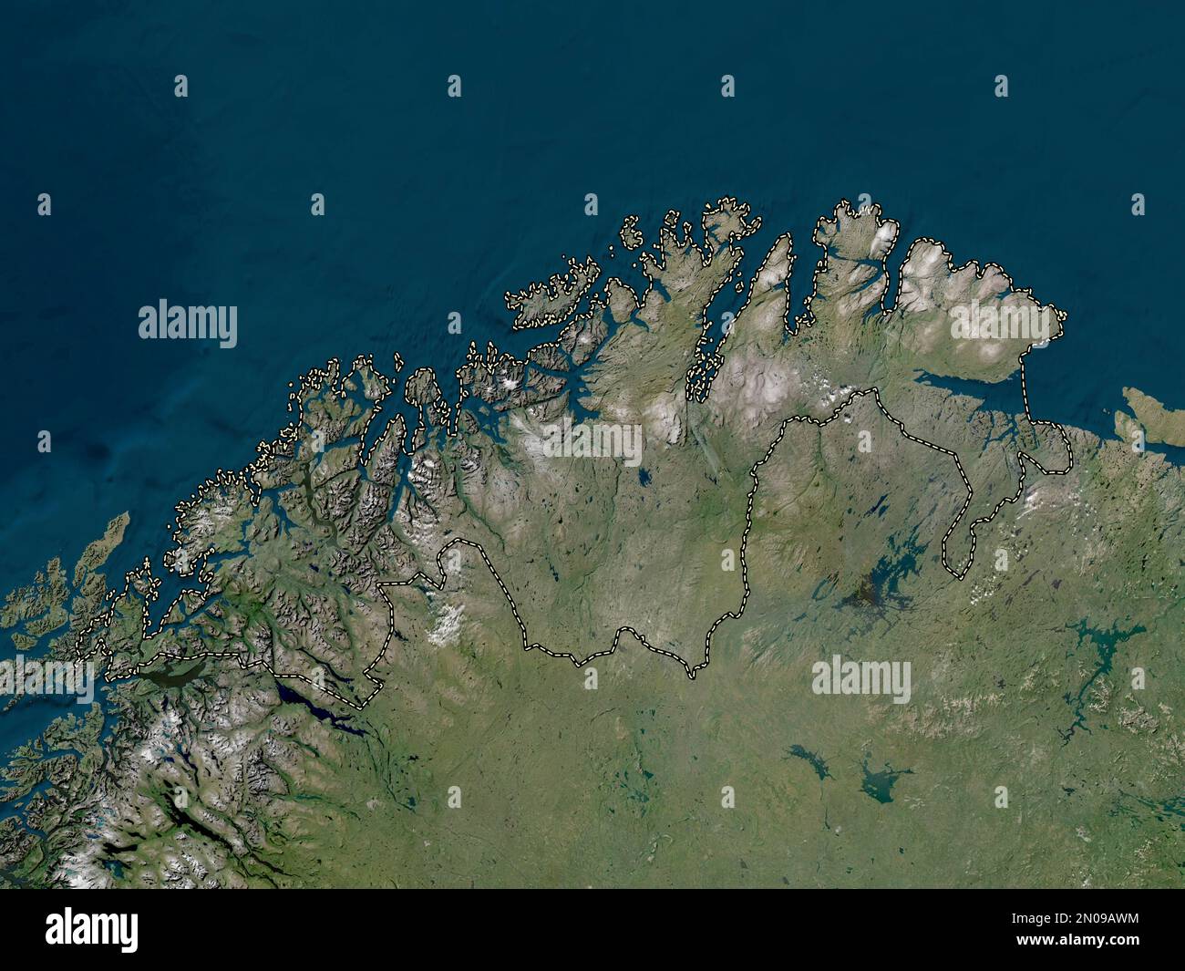 Troms og Finnmark, county of Norway. Low resolution satellite map Stock ...