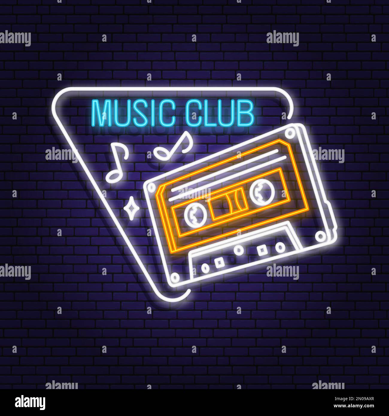 Music club neon poster, banner. Neon sign, emblem, bright signboard ...