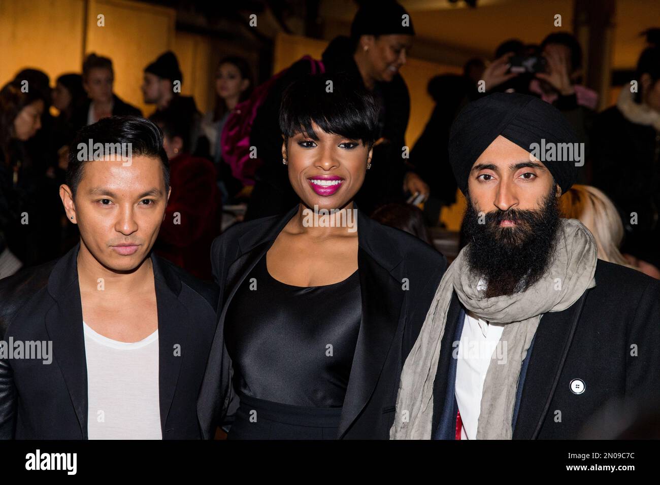 Prabal Gurung, left, Jennifer Hudson, and Waris Ahluwalia attend the ...