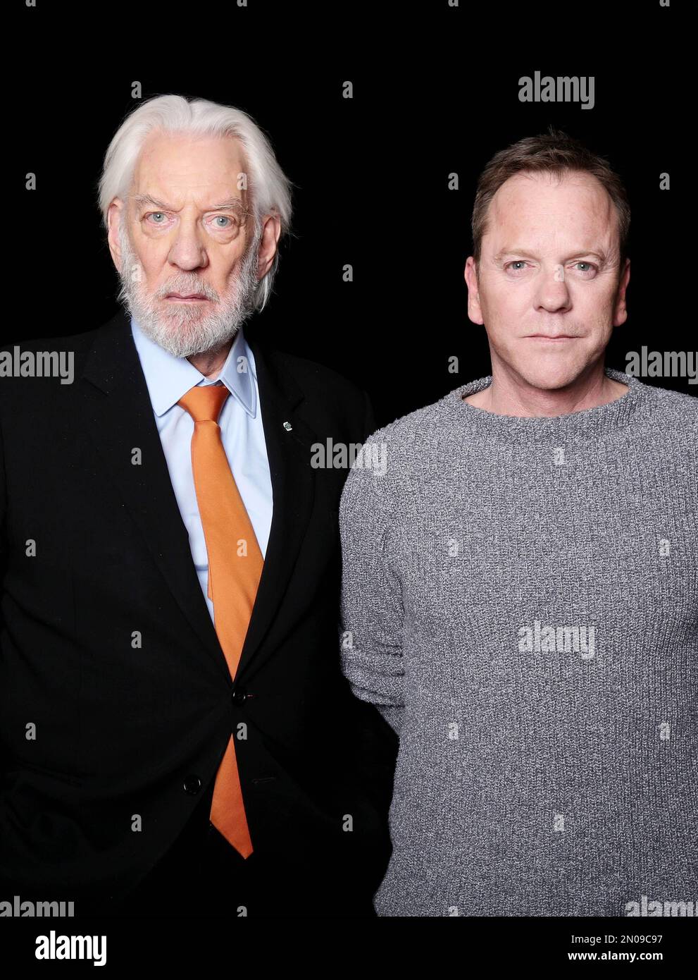 In this Tuesday, Feb. 16, 2016 photo, Donald Sutherland, left, 80, and ...