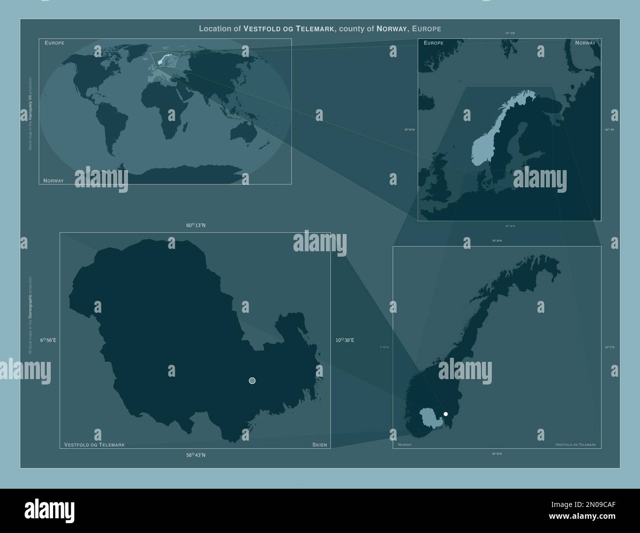 Vestfold og Telemark, county of Norway. Diagram showing the location of ...