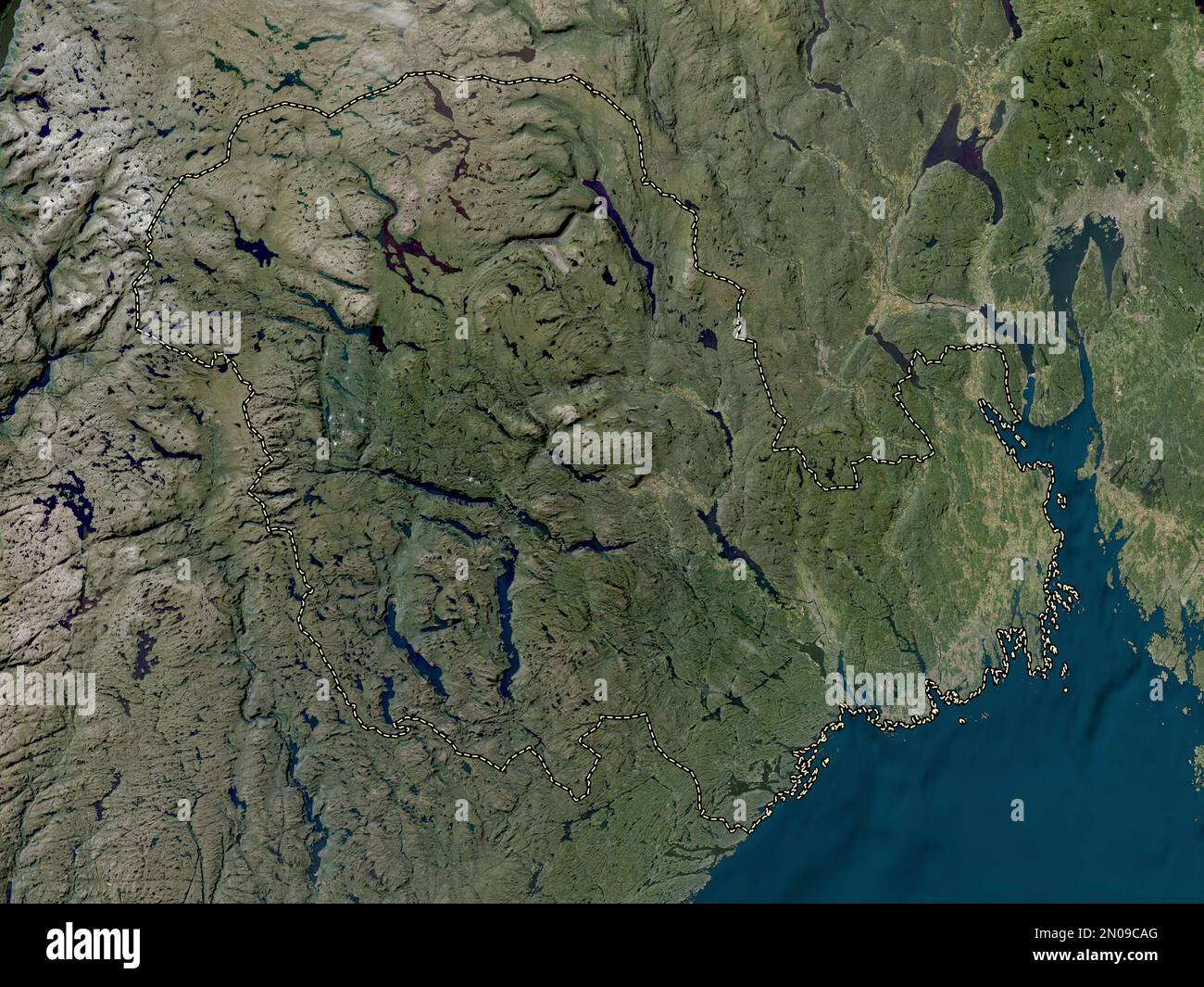 Vestfold og Telemark, county of Norway. Low resolution satellite map ...