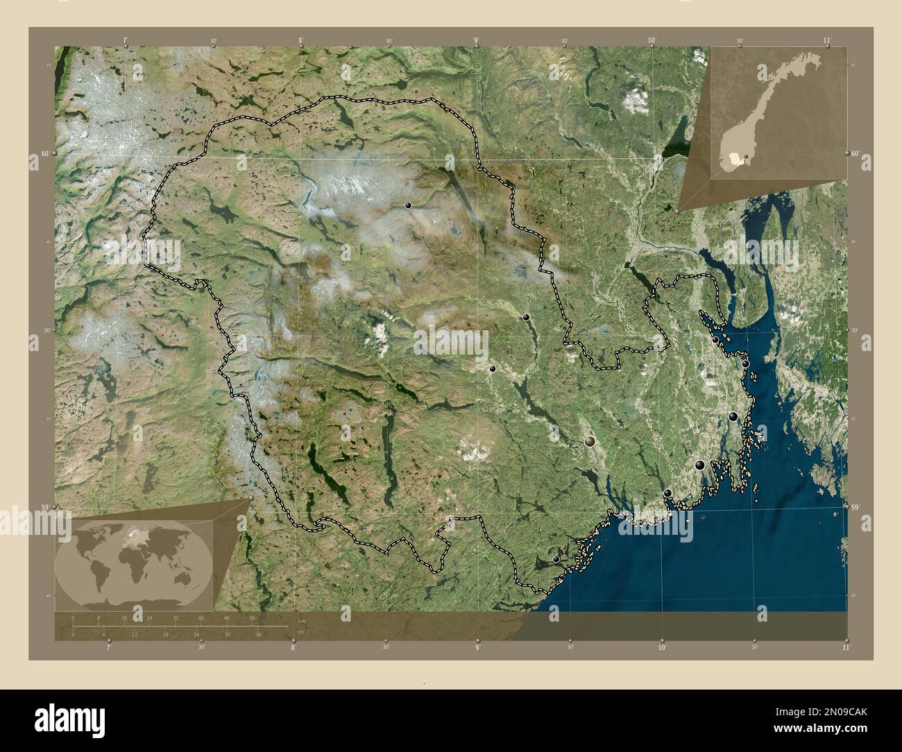 Vestfold og Telemark, county of Norway. High resolution satellite map ...