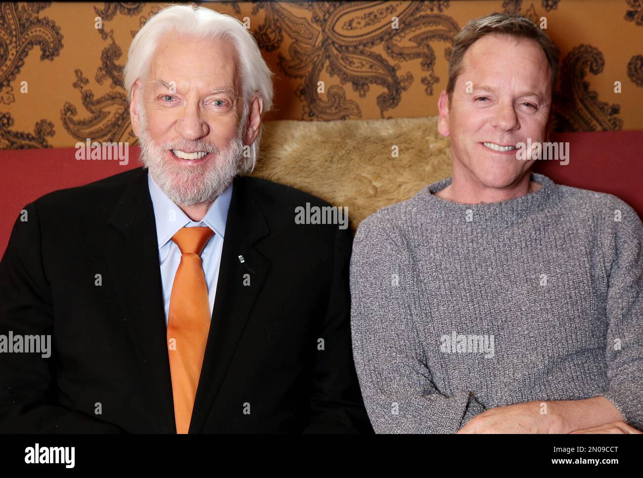 In this Tuesday, Feb. 16, 2016 photo, Donald Sutherland, left, 80, and ...