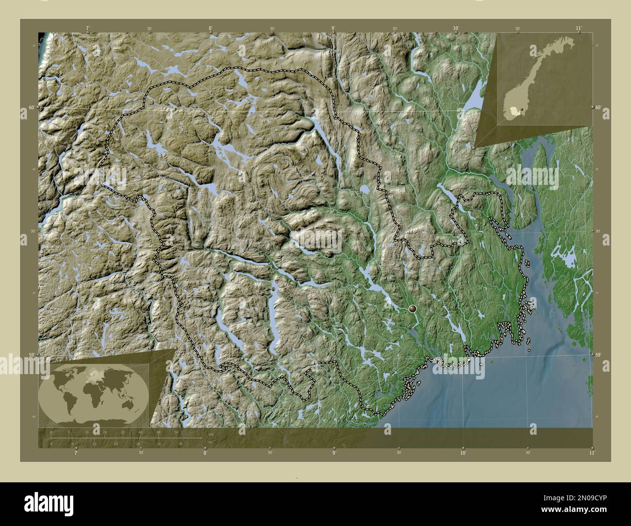 Vestfold og Telemark, county of Norway. Elevation map colored in wiki ...