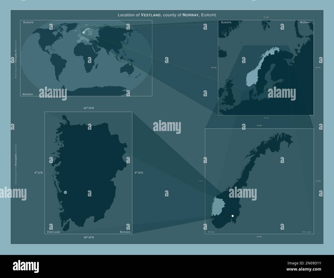 Vestland, county of Norway. Diagram showing the location of the region ...
