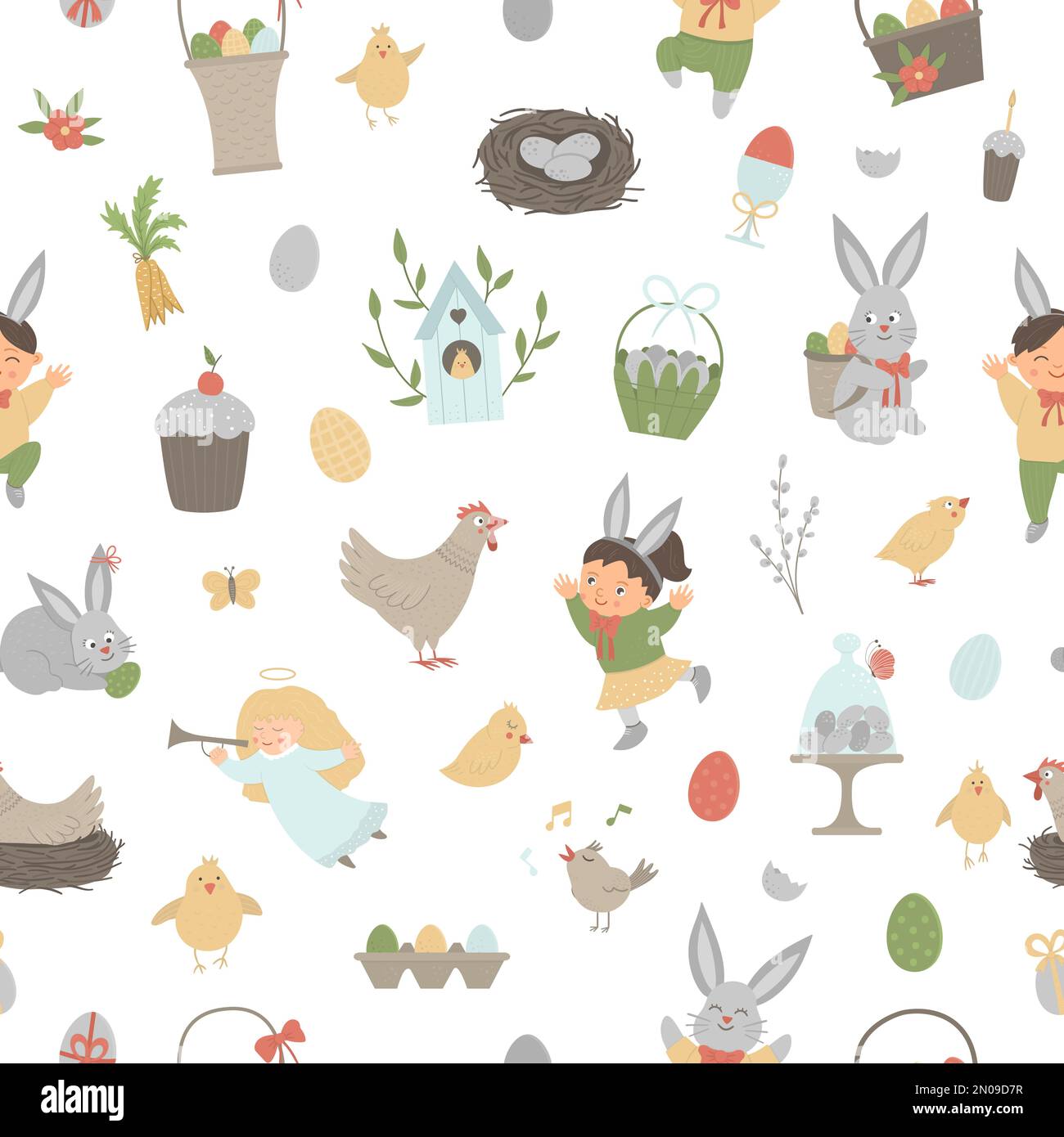 Vectors seamless pattern with design elements for Easter. Repeat ...