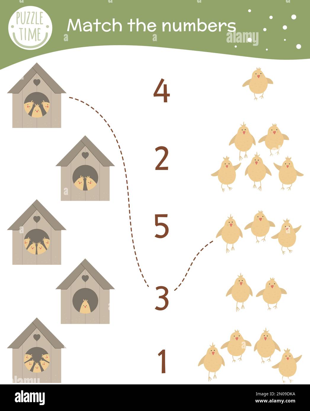Matching game with starling-houses and cute chicks. Easter math ...