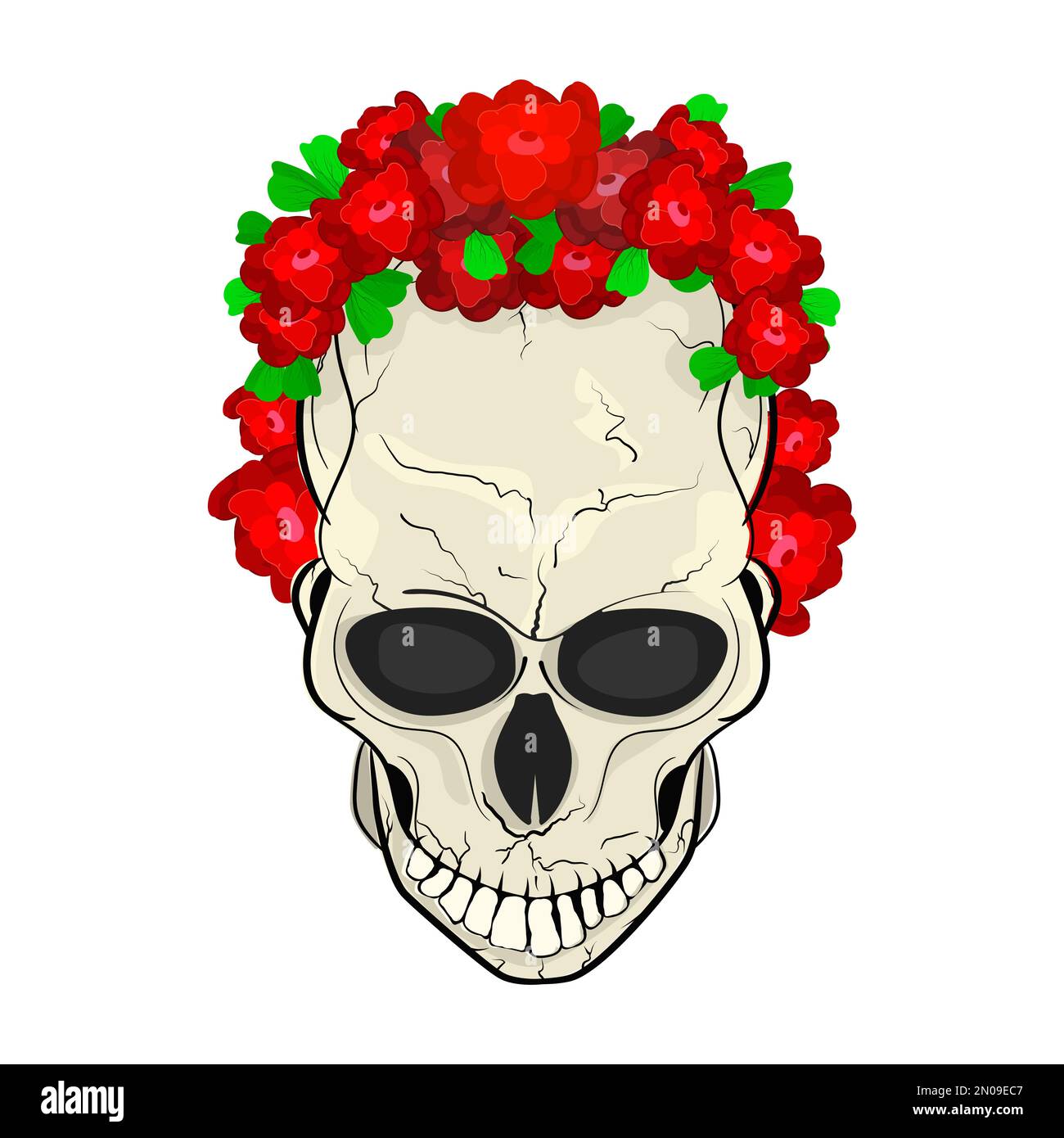 Mexican sugar skull.Skull with head wreath of roses.Dia de los Muertos ...