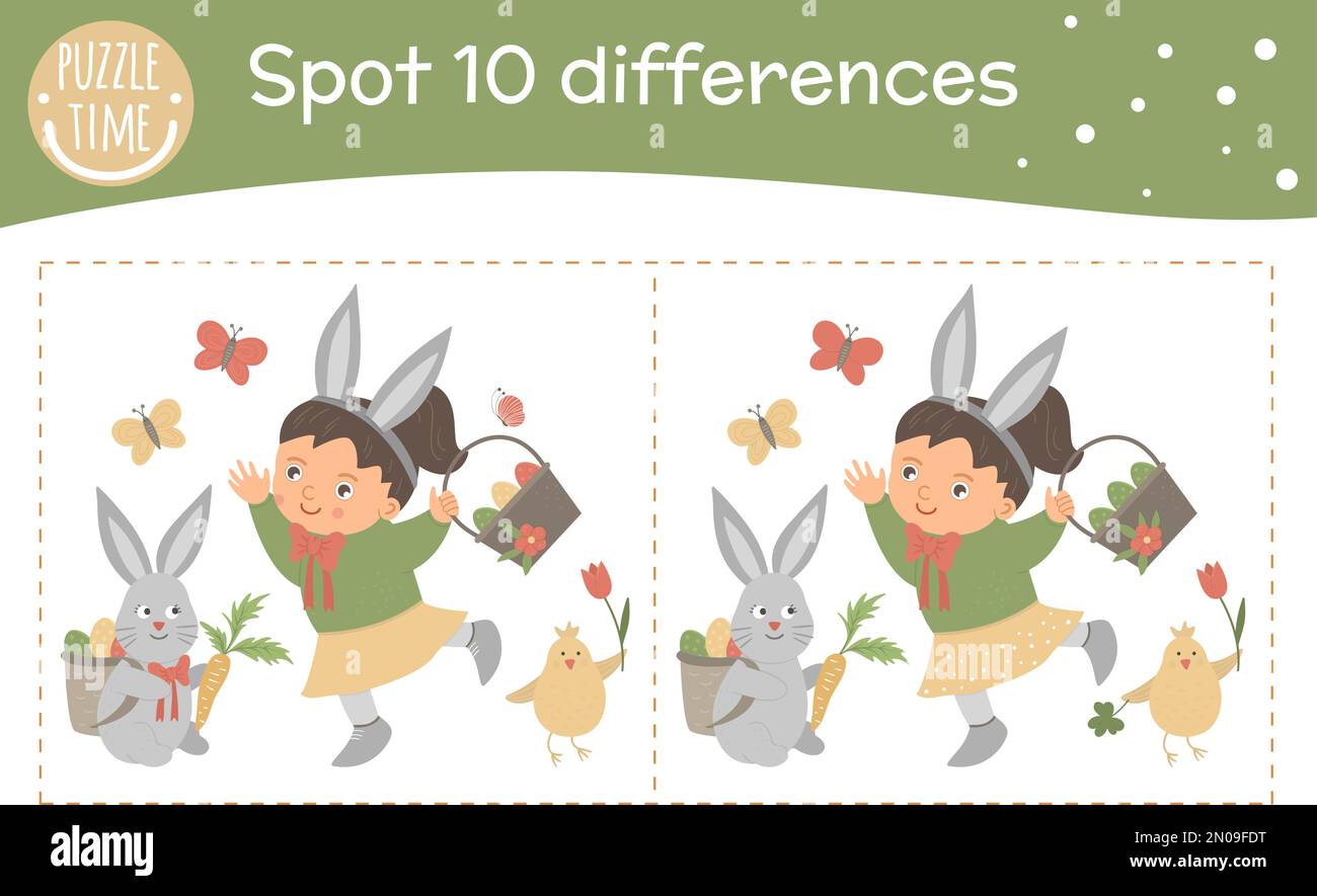 Easter find differences game for children. Spring holiday festive ...