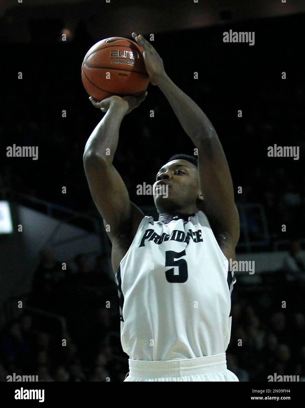 Providence forward Rodney Bullock (5) shoots during the first half of ...