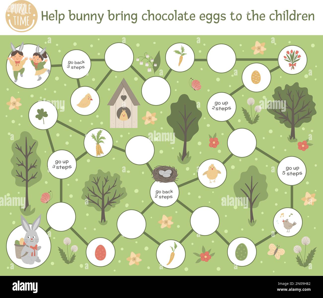 Easter adventure board game for children with cute characters and ...