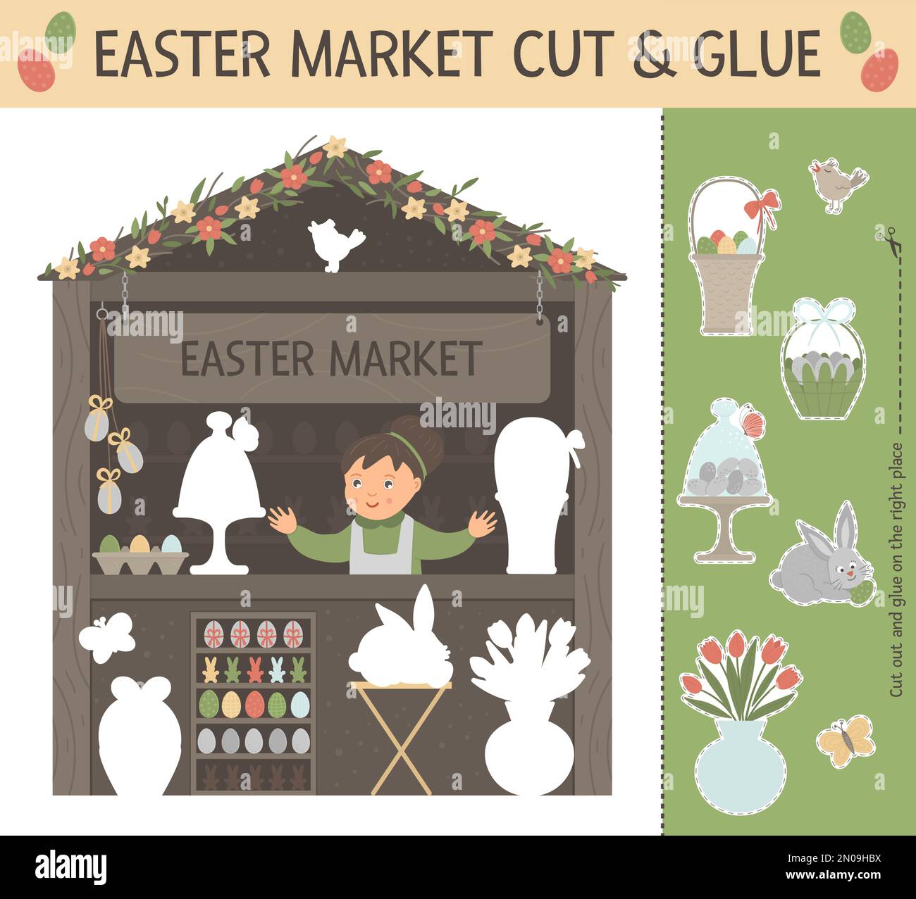 Vector Easter market cut and glue for children. Spring holiday ...