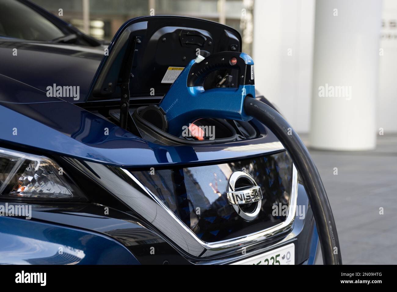 Yokohama, Kanagawa Prefecture, Japan. 5th Feb, 2023. A blue Nissan Leaf ...