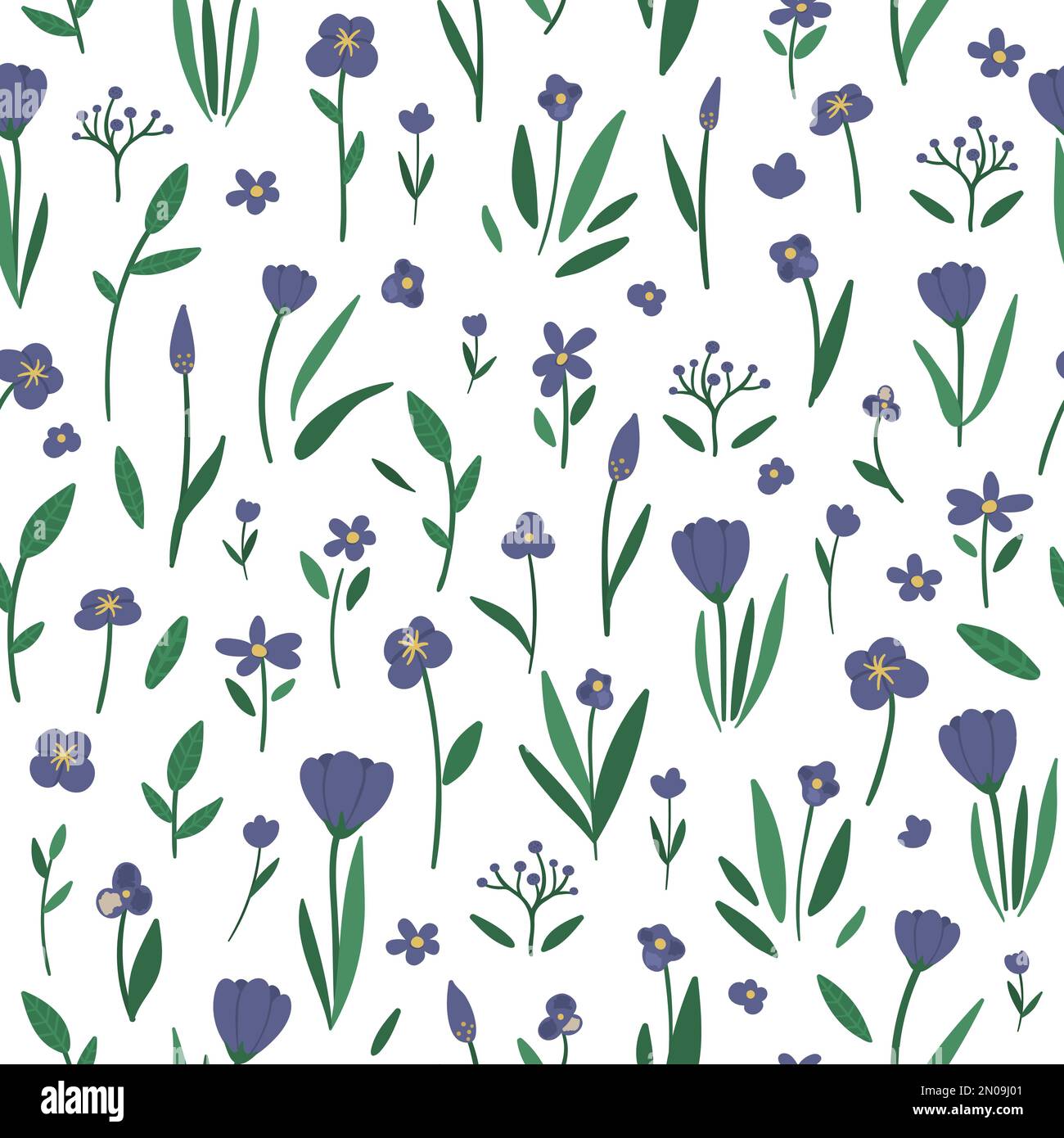 Vector seamless pattern with purple flower elements. Garden repeating ...