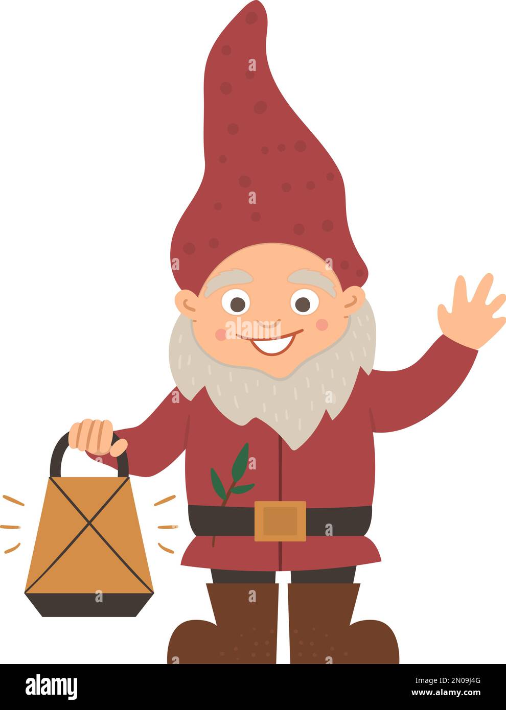 Vector cute garden gnome. Funny dwarf with lantern isolated on white ...
