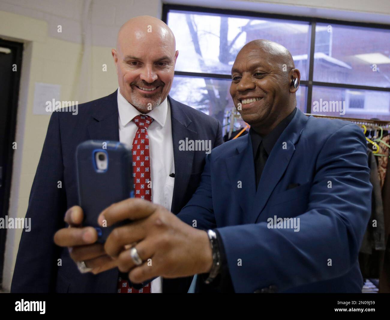 Michael O’Malley, left, takes a selfie with Nate Simpson before a ...