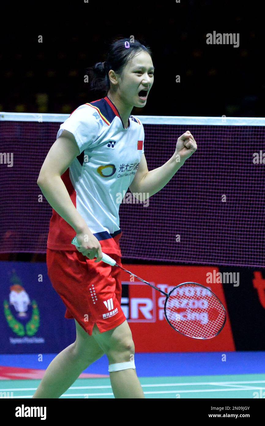 Bangkok, Thailand. 5th Feb, 2023. Zhang Yiman of China celebrates ...