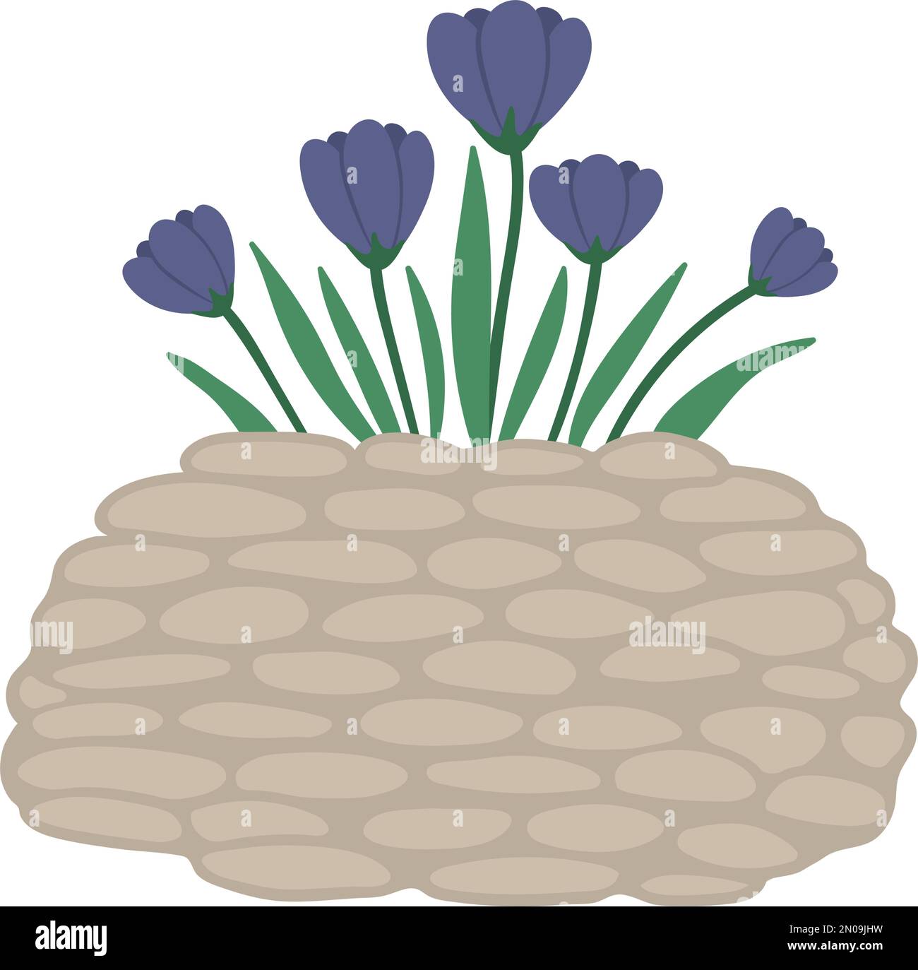 Vector illustration of flower bed. Garden decorative stone flowerbed ...