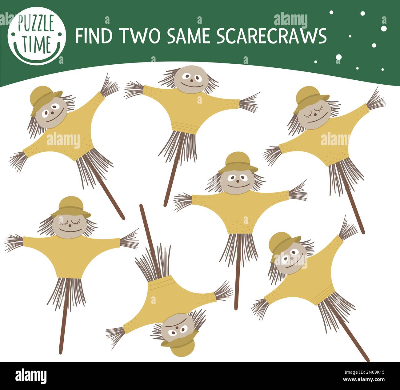 Find two same scarecrows. Garden or farm themed matching activity for ...