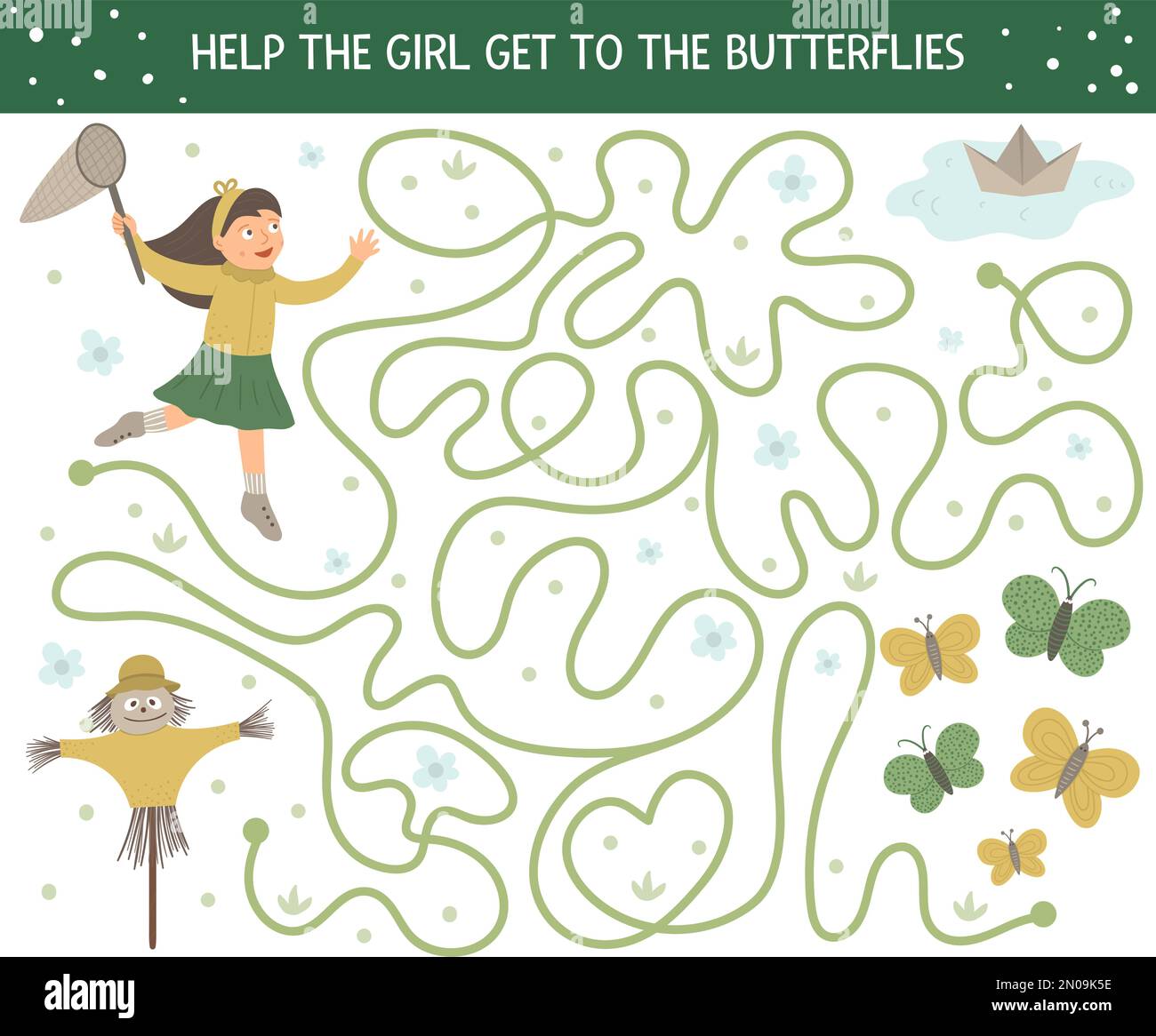 Spring maze for children. Preschool garden activity. Funny puzzle game ...