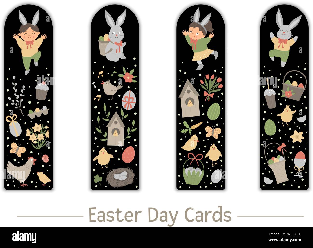 Vector Easter set of bookmarks for children. Cute bunny and happy ...