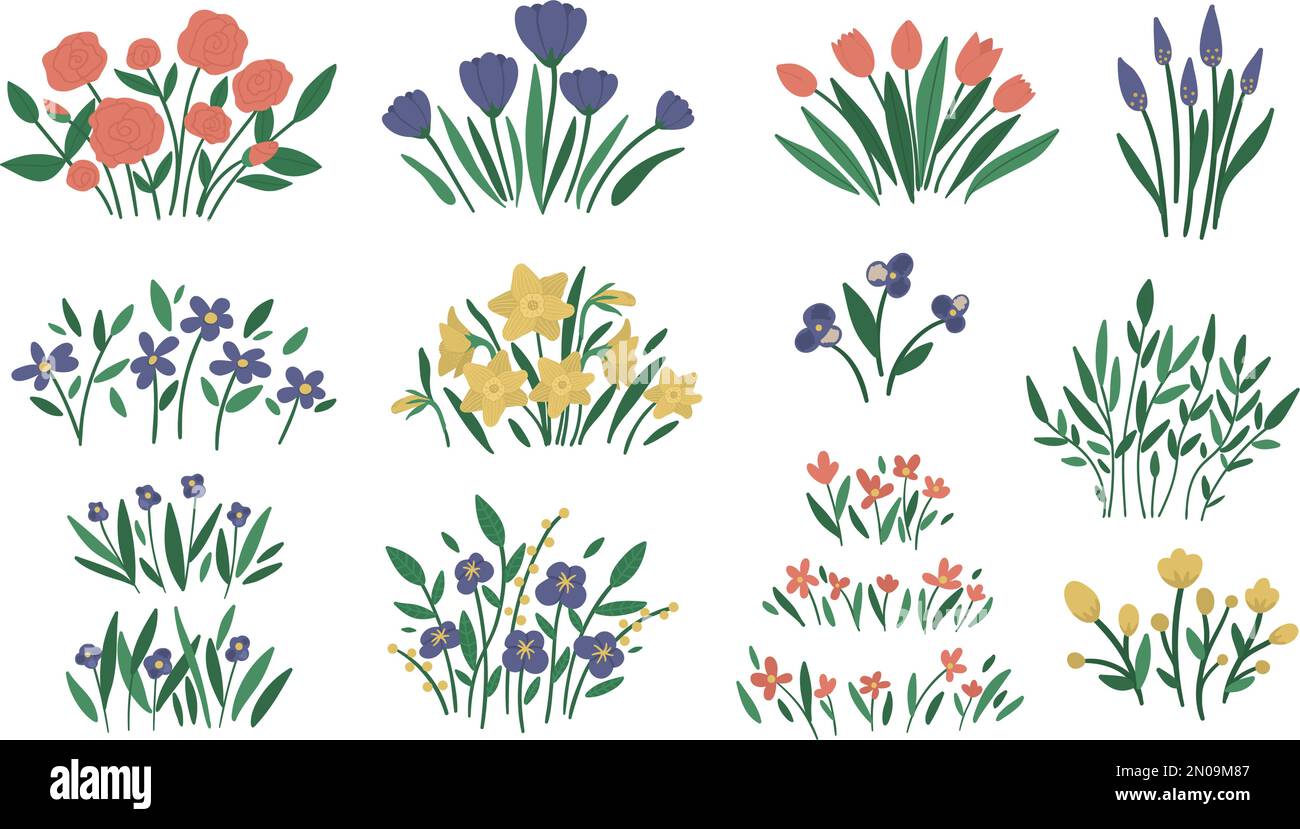 Vector illustration of different flower arrangements. Garden decorative ...