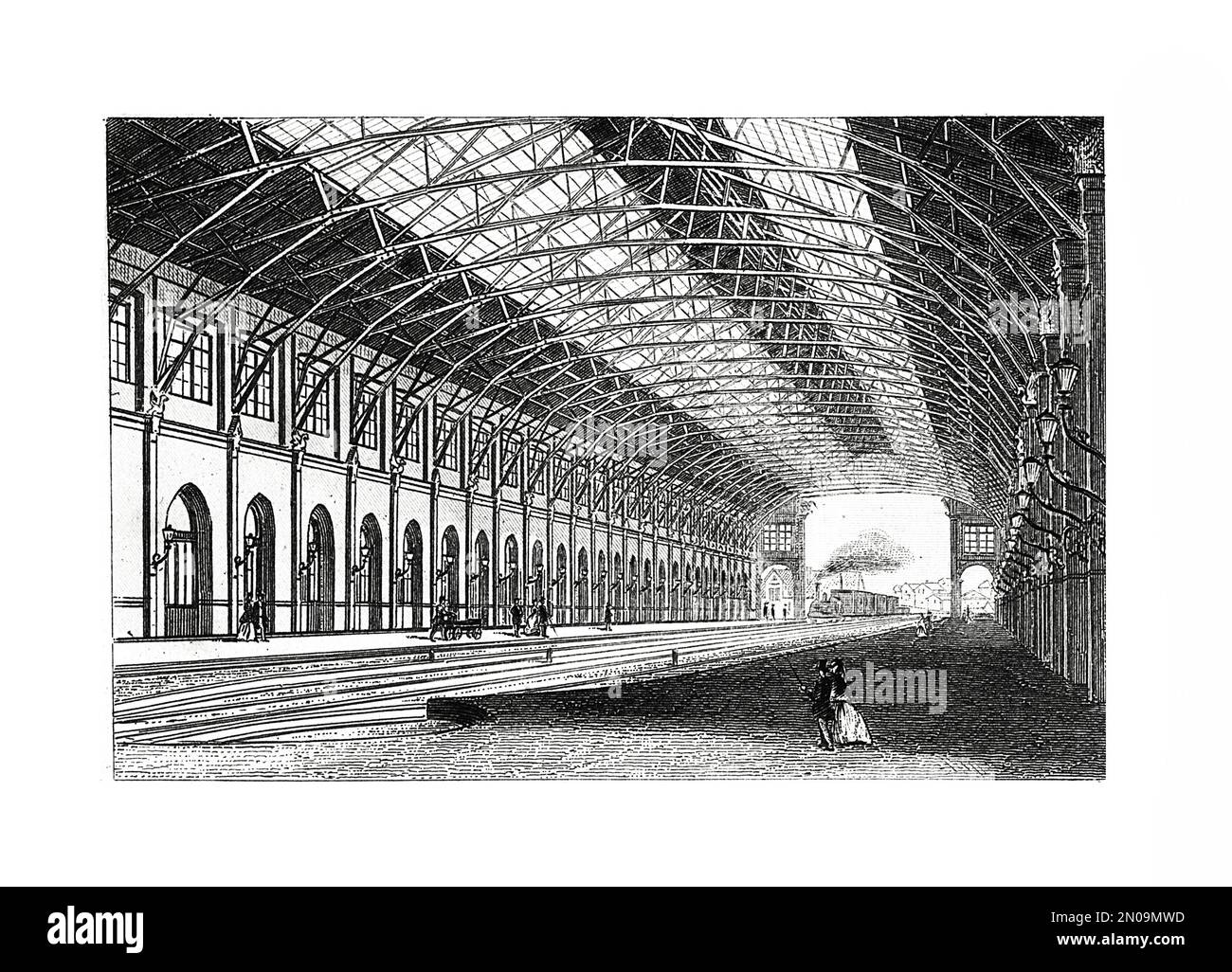Antique 19th-century engraving depicting station building from XIX ...