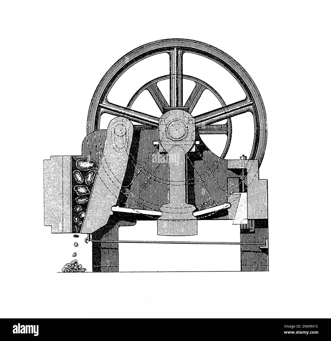 Antique illustration of early crushers. Engraving published in ...