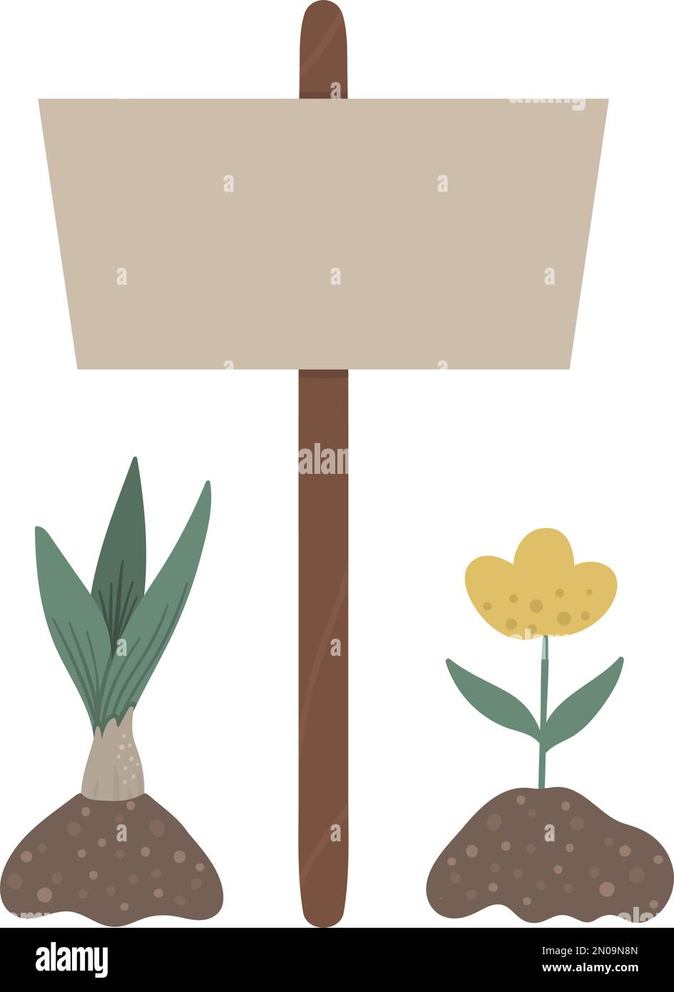 Vector garden sign table with sprouted plants isolated on white ...