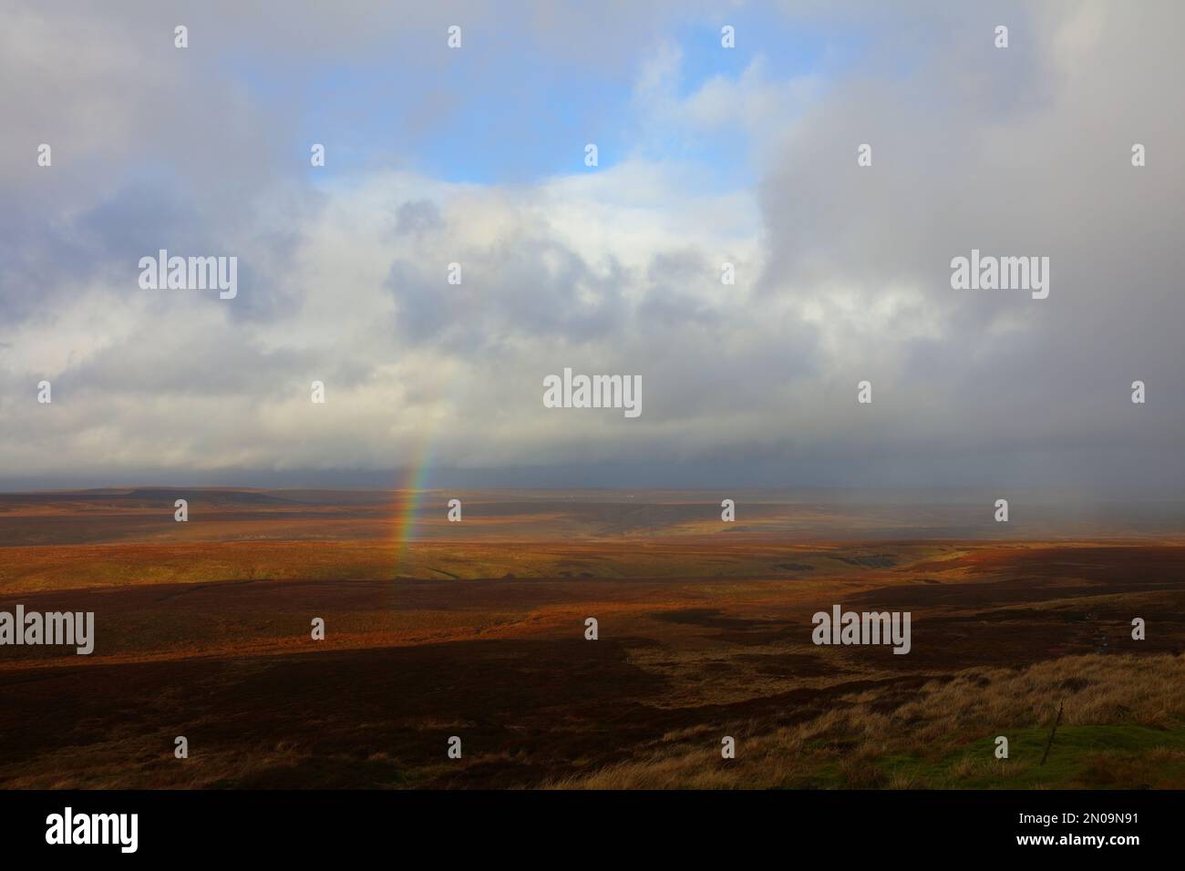 Rainbow on the moors with a aproaching storm near Sleightholme ...