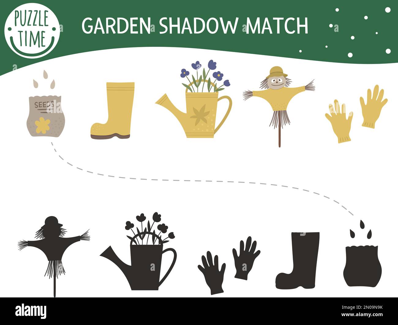 Shadow matching activity for children with garden symbols. Preschool ...