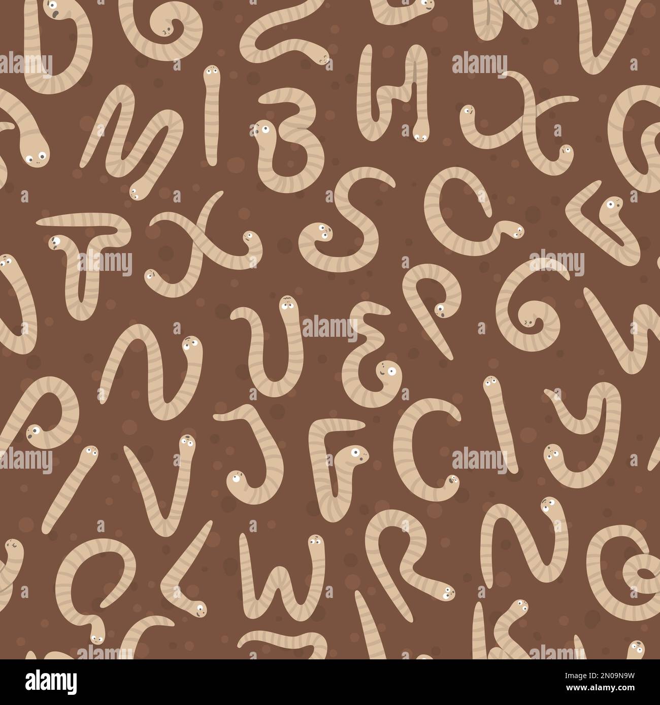 Spring garden themed alphabet seamless pattern for children with worms ...