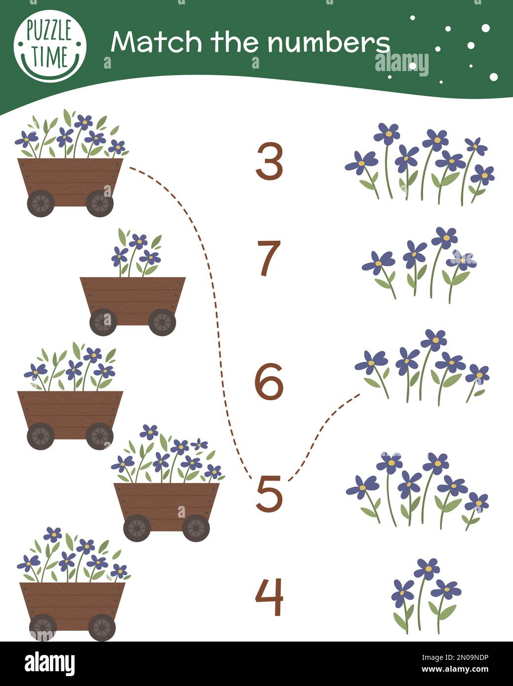 Matching game with flowerbed and flowers. Garden math activity for ...