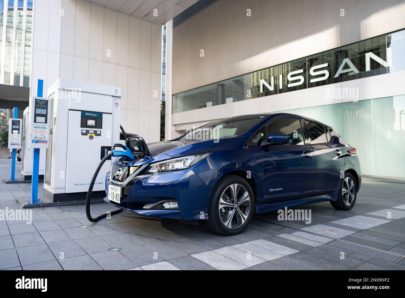 Yokohama, Kanagawa Prefecture, Japan. 5th Feb, 2023. A blue Nissan Leaf ...