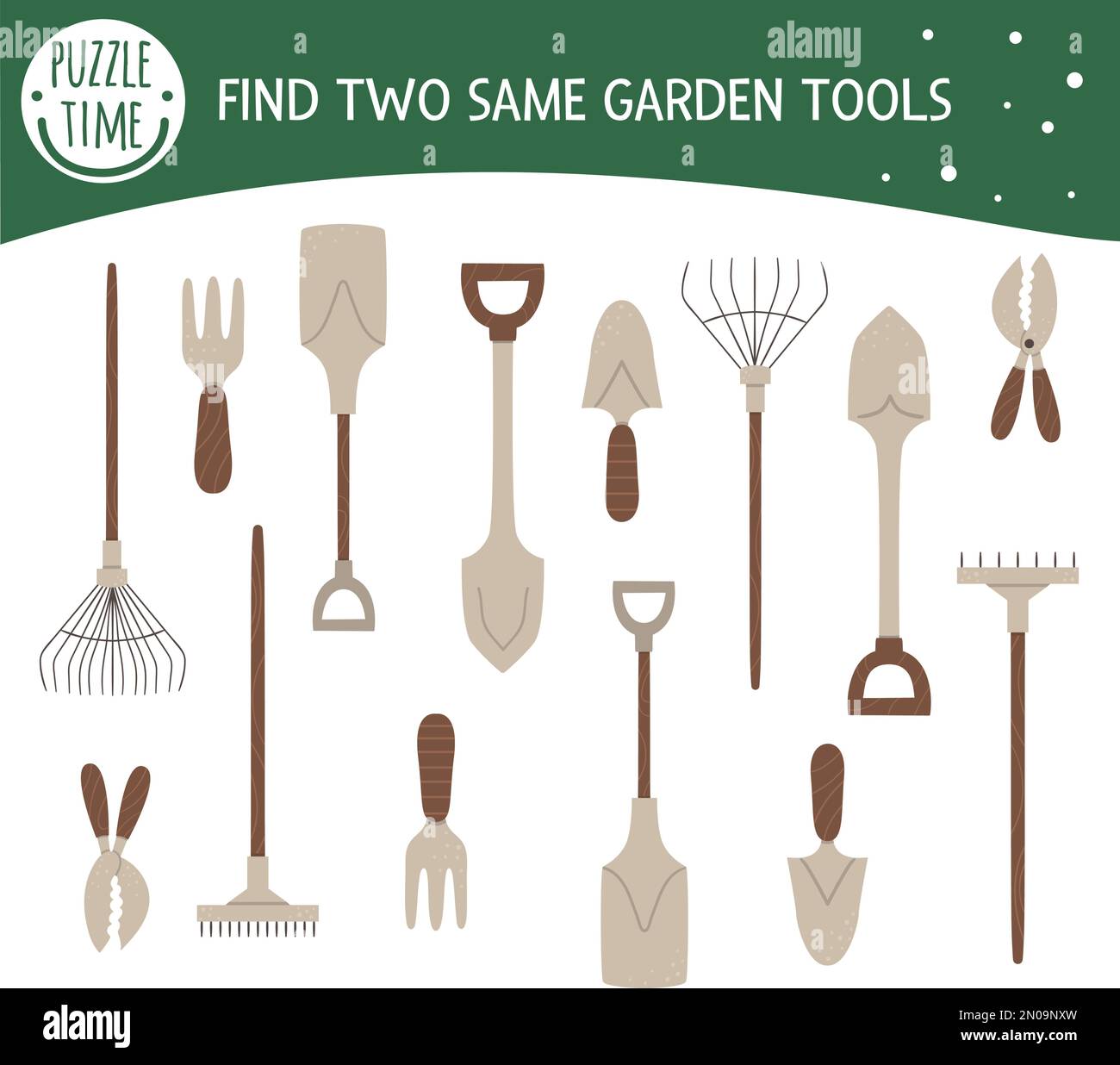 Find two same garden tools. Garden or farm themed matching activity for ...