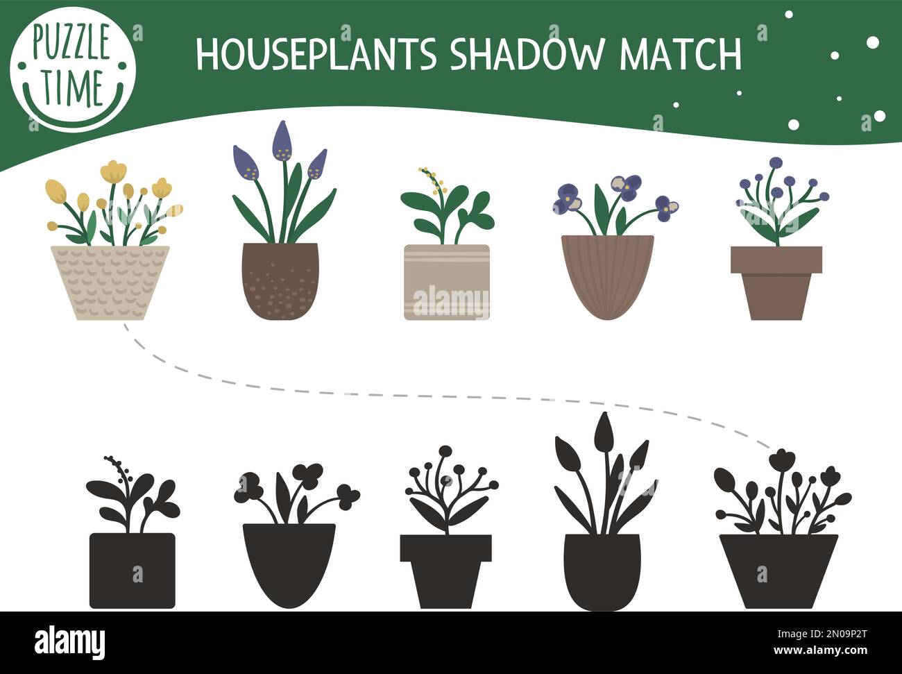 Shadow matching activity for children with houseplants in pots ...