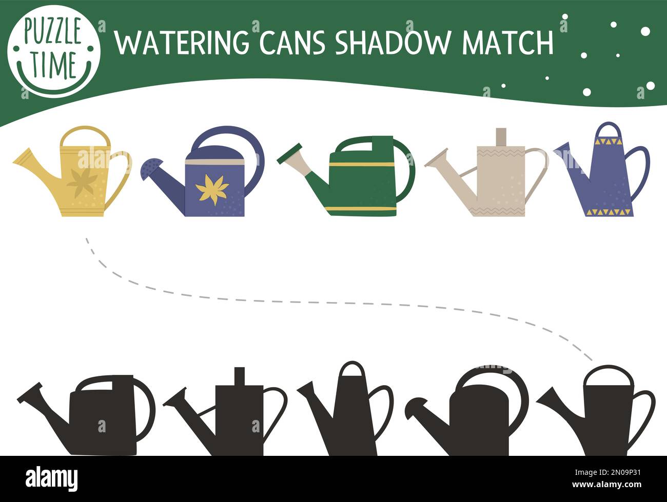 Shadow matching activity for children with watering cans. Preschool ...