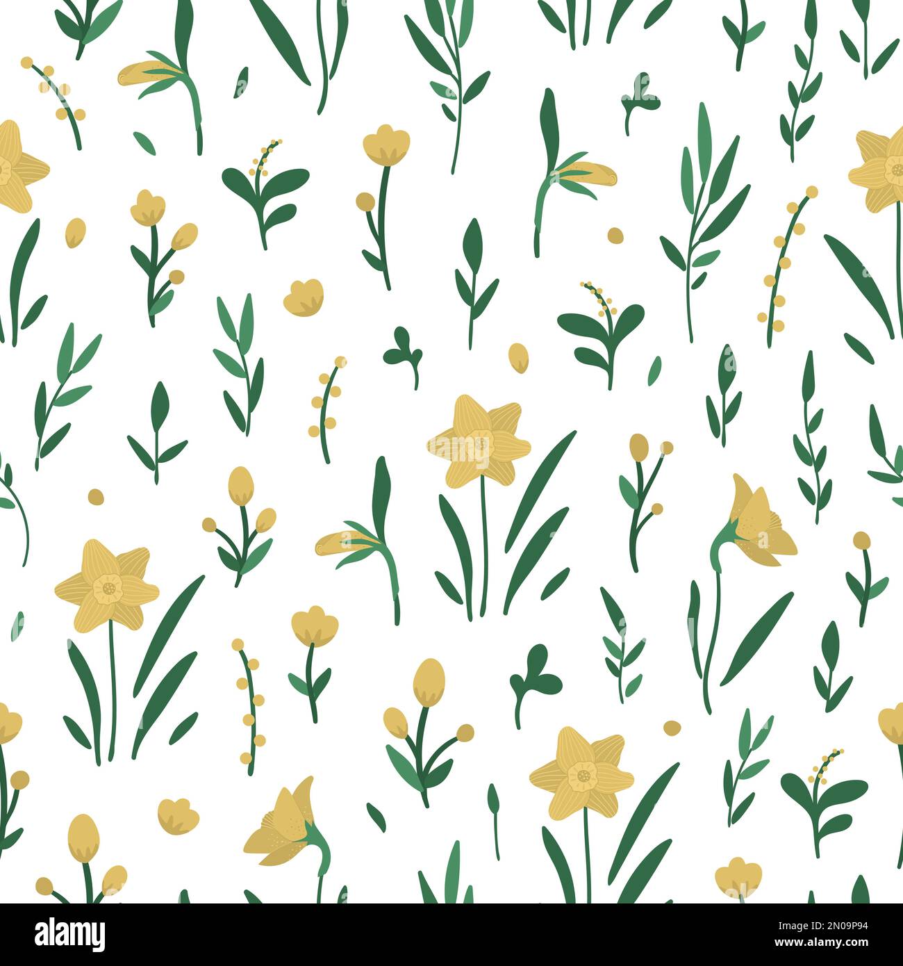 Vector seamless pattern with yellow flower elements. Garden repeating ...
