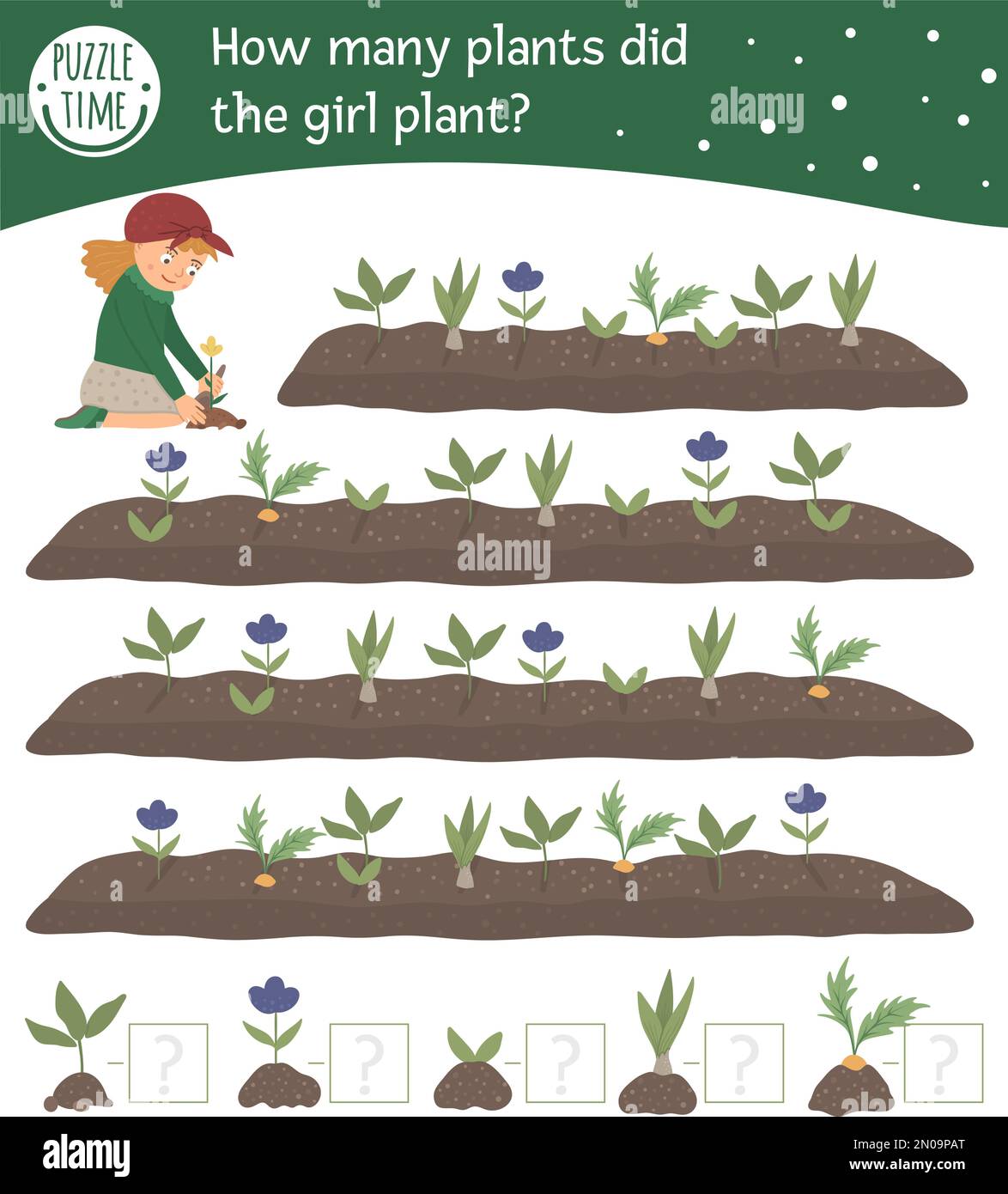 Spring searching math counting game for children with cute girl ...