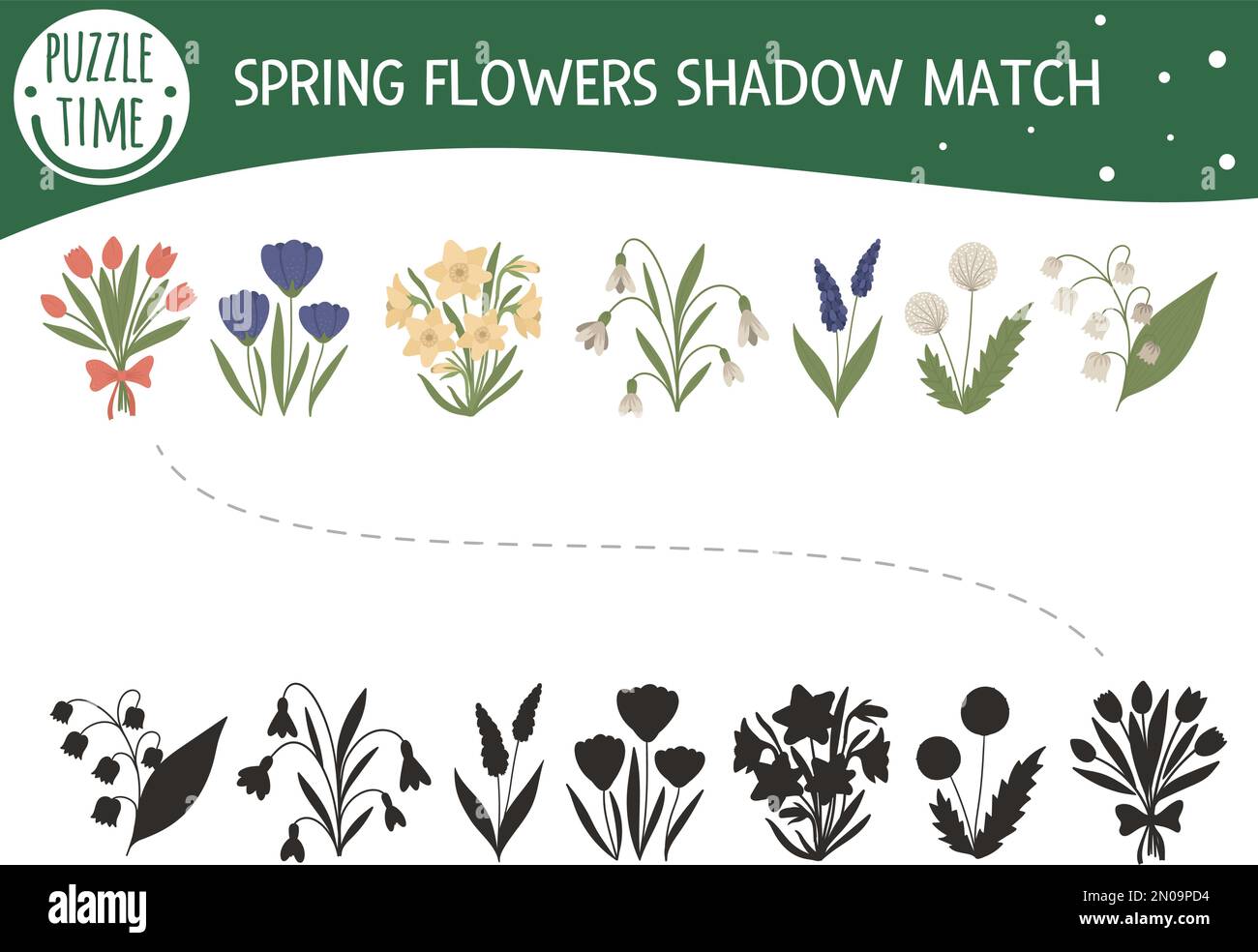 Shadow matching activity for children with spring flowers. Preschool ...