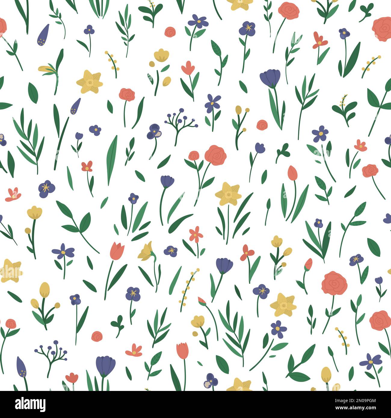 Vector seamless pattern with different flower elements. Garden ...