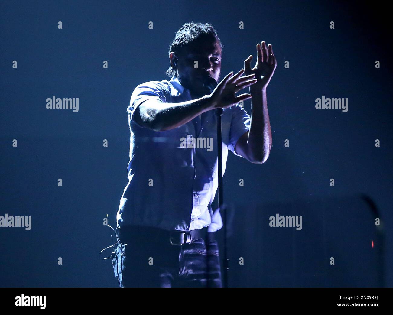 Kendrick Lamar performs at the 58th annual Grammy Awards on Monday, Feb ...