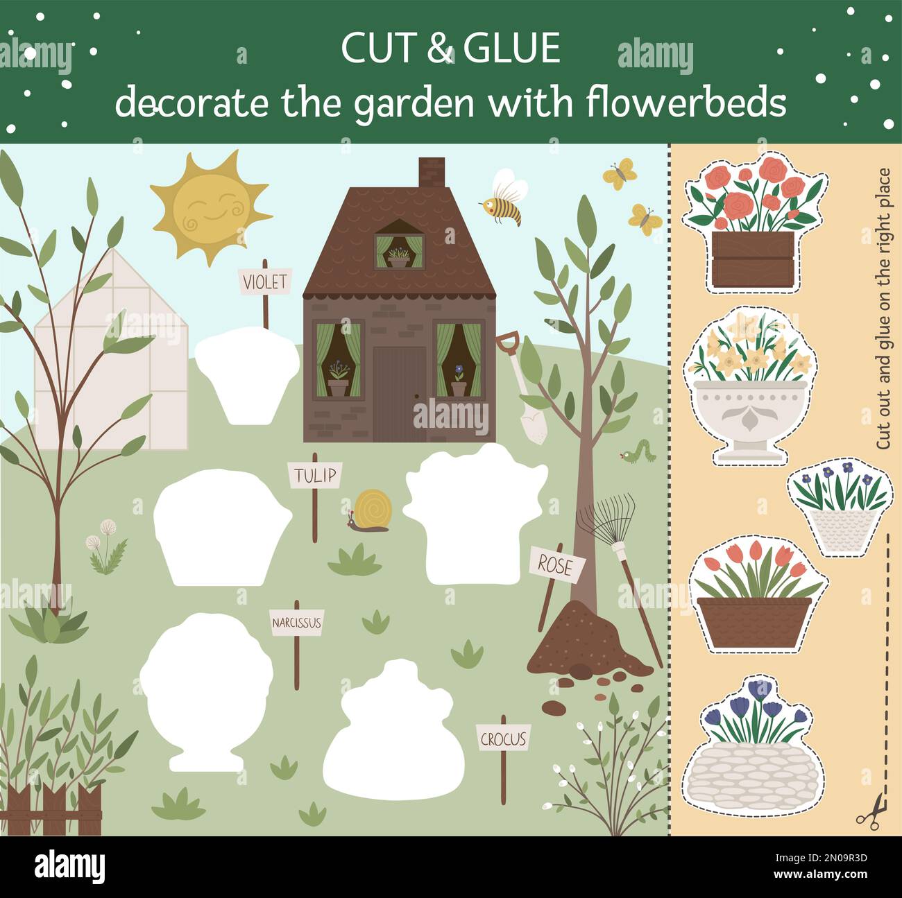 Vector garden cut and glue for children. Spring educational activity ...